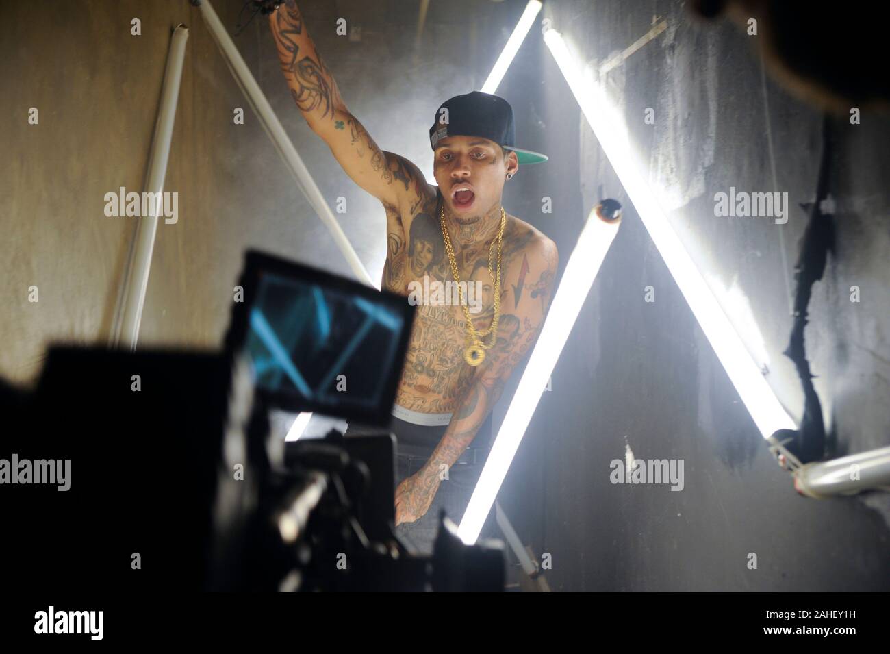 Rapper Kid Ink on set of Ray J & Kid Ink "Drinks In The Air" Music ...