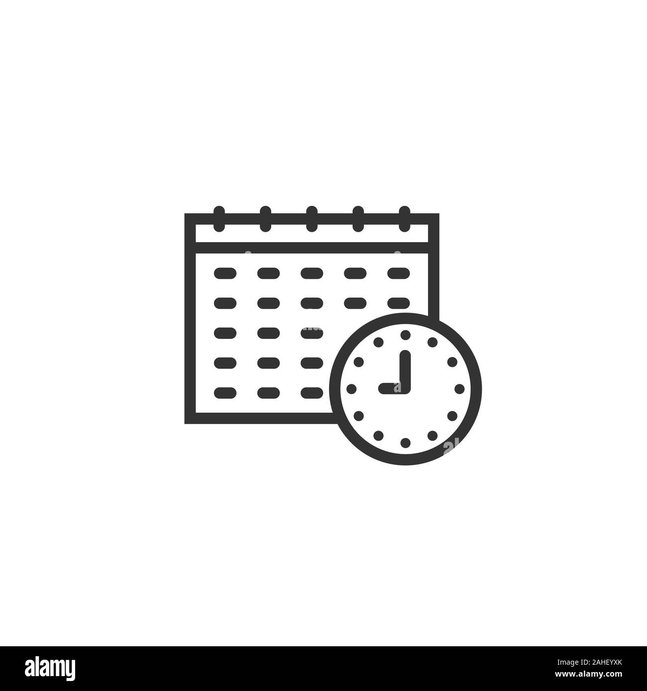 Calendar with clock icon in flat style. Agenda vector illustration on ...