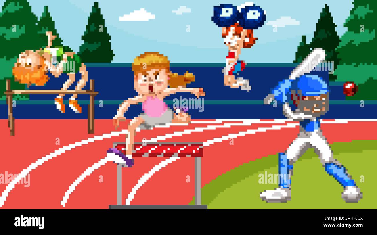 Background scene with athletes doing track and field illustration Stock ...