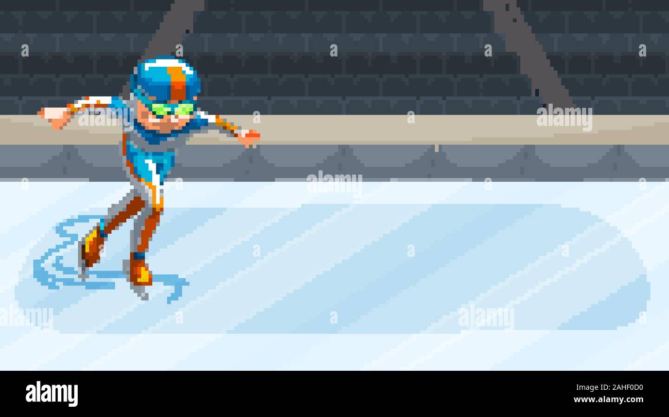 Background scene with athletes doing iceskating in the arena ...