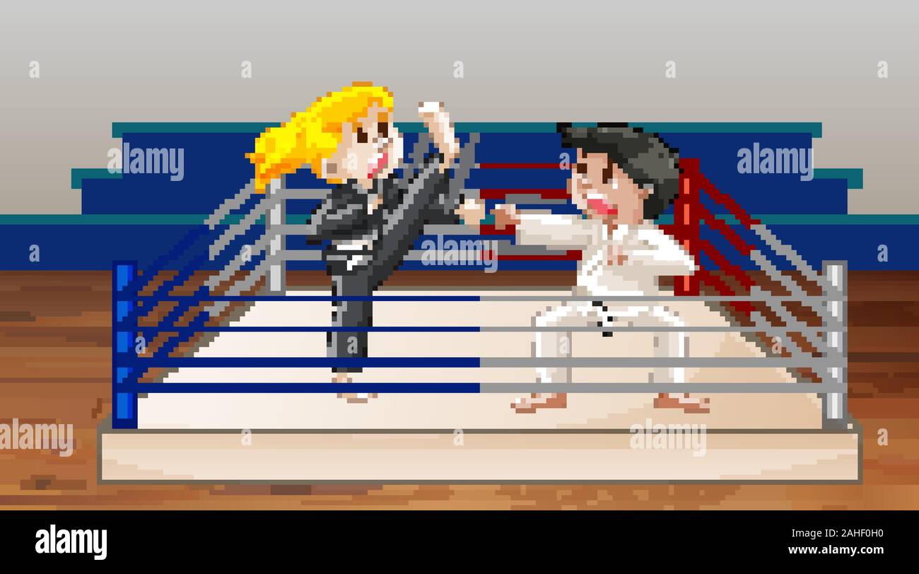 Scene with people fighting in the ring arena illustration Stock Vector ...