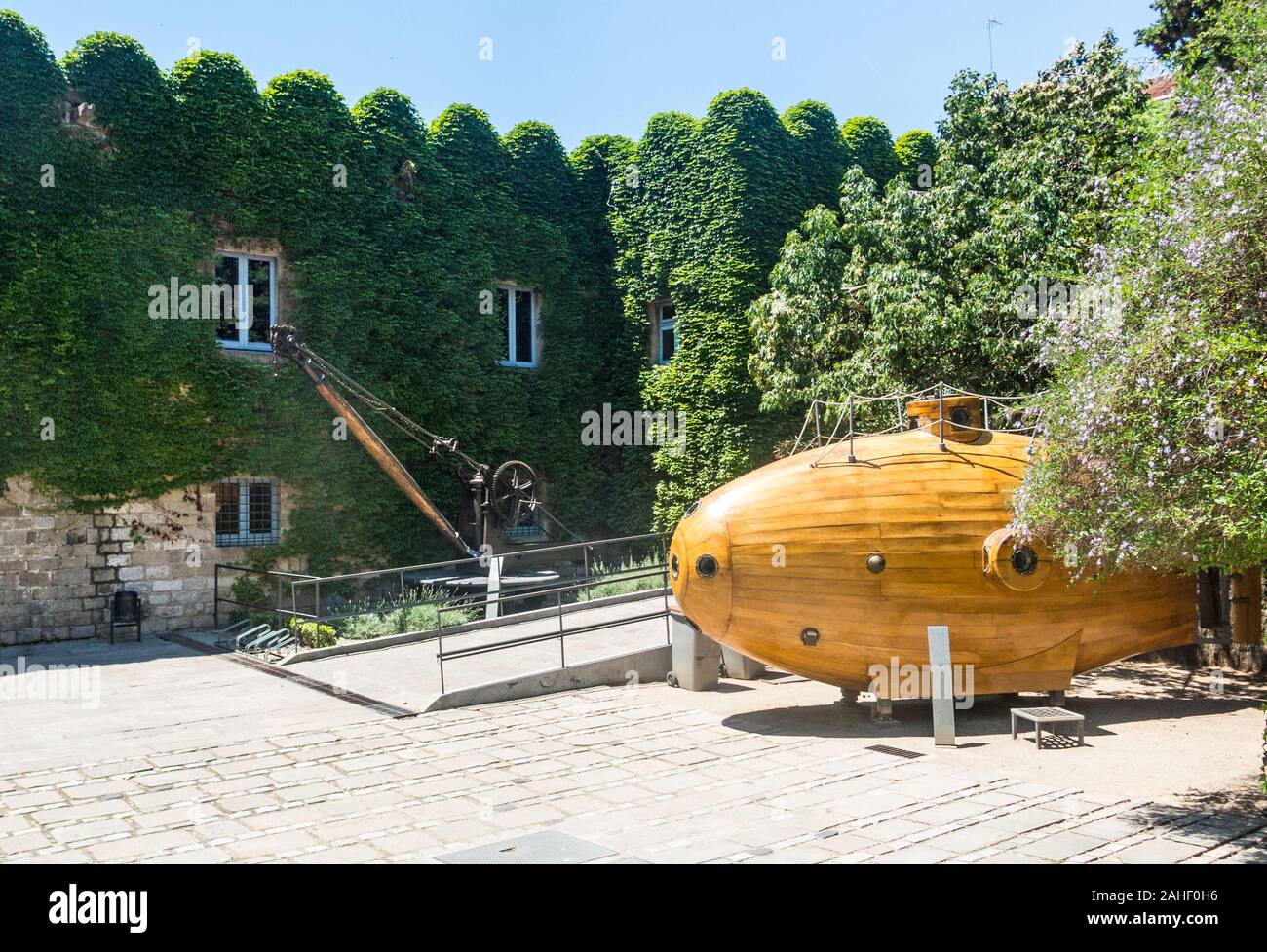 Submarine at the courtyard of the Maritime Museum - Barcelona. A ...
