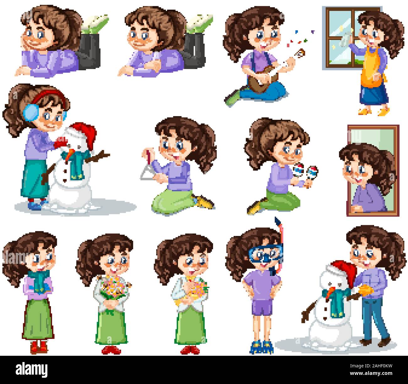 Happy girl in different actions illustration Stock Vector Image & Art ...
