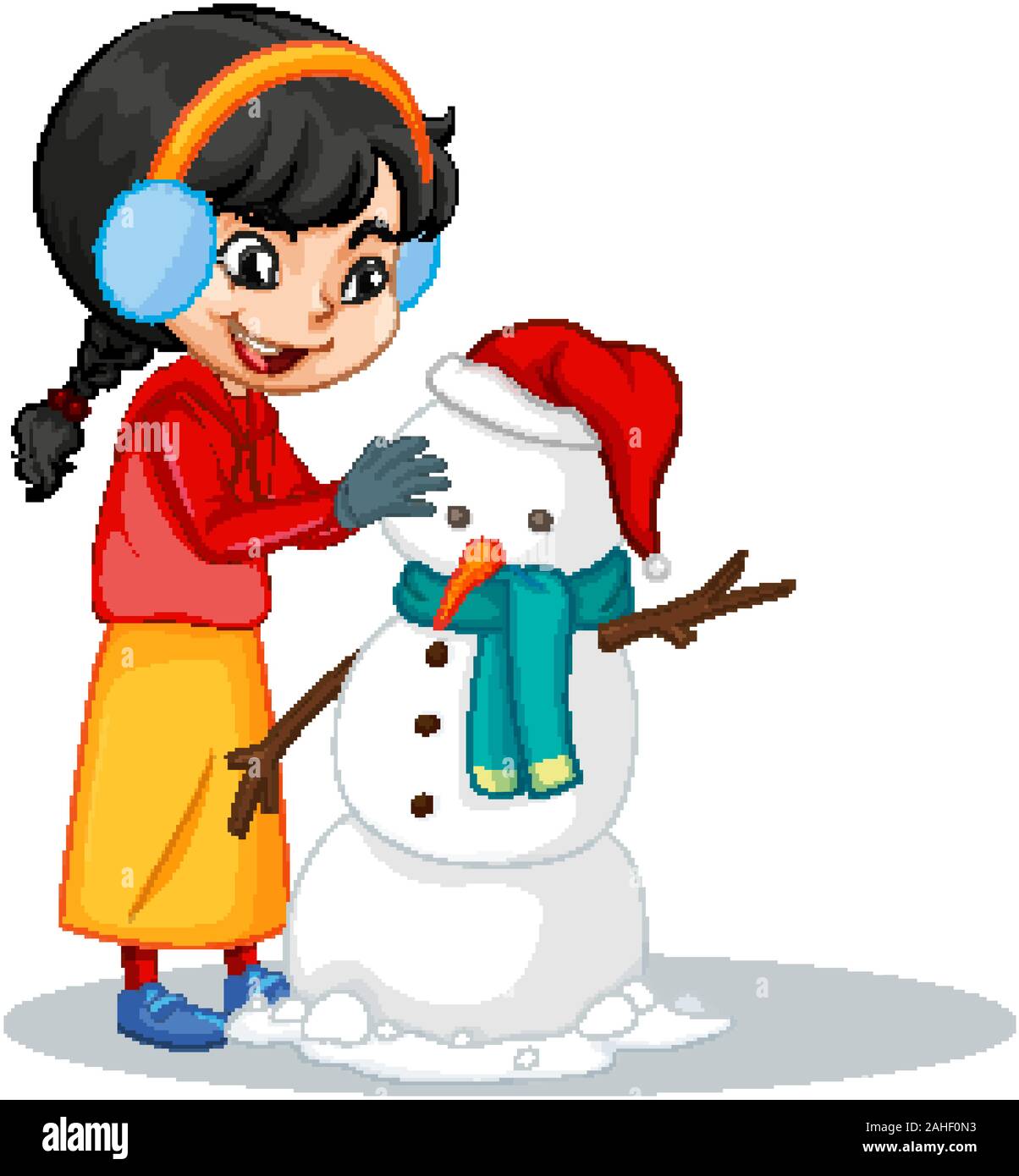 Girl making snowman on isolated background illustration Stock Vector ...
