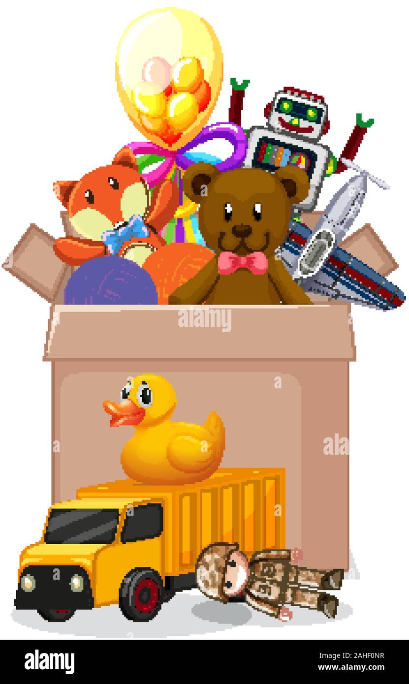 Box full of toys on white background illustration Stock Vector Image ...