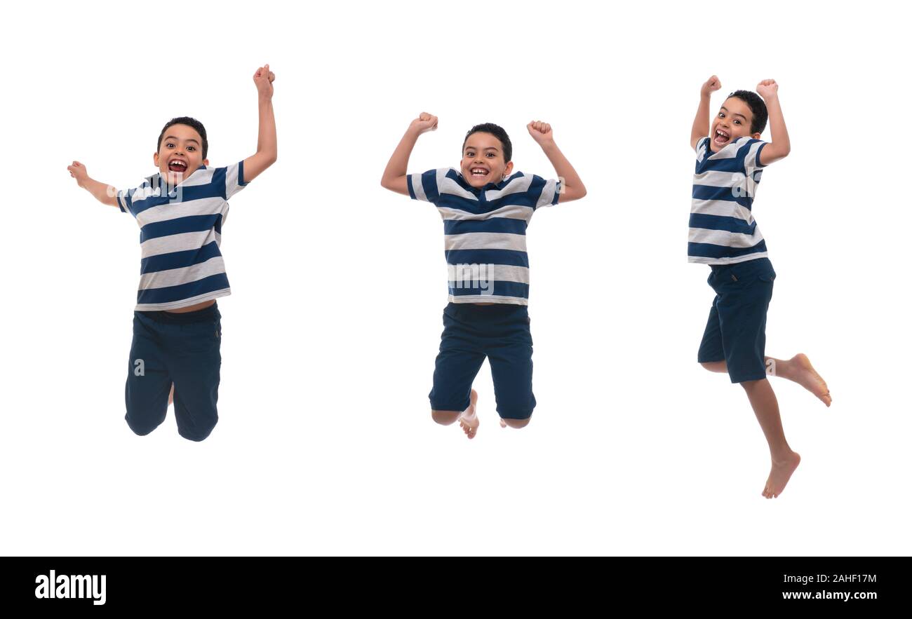 Young Happy Boy Jumping, Isolated on White Background Stock Photo - Alamy
