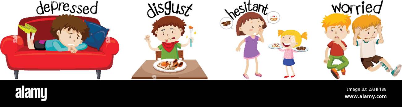 Adjective wordcard design with words and children expressions ...