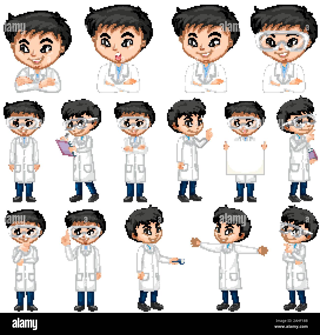 Boy in science gown doing different poses illustration Stock Vector ...