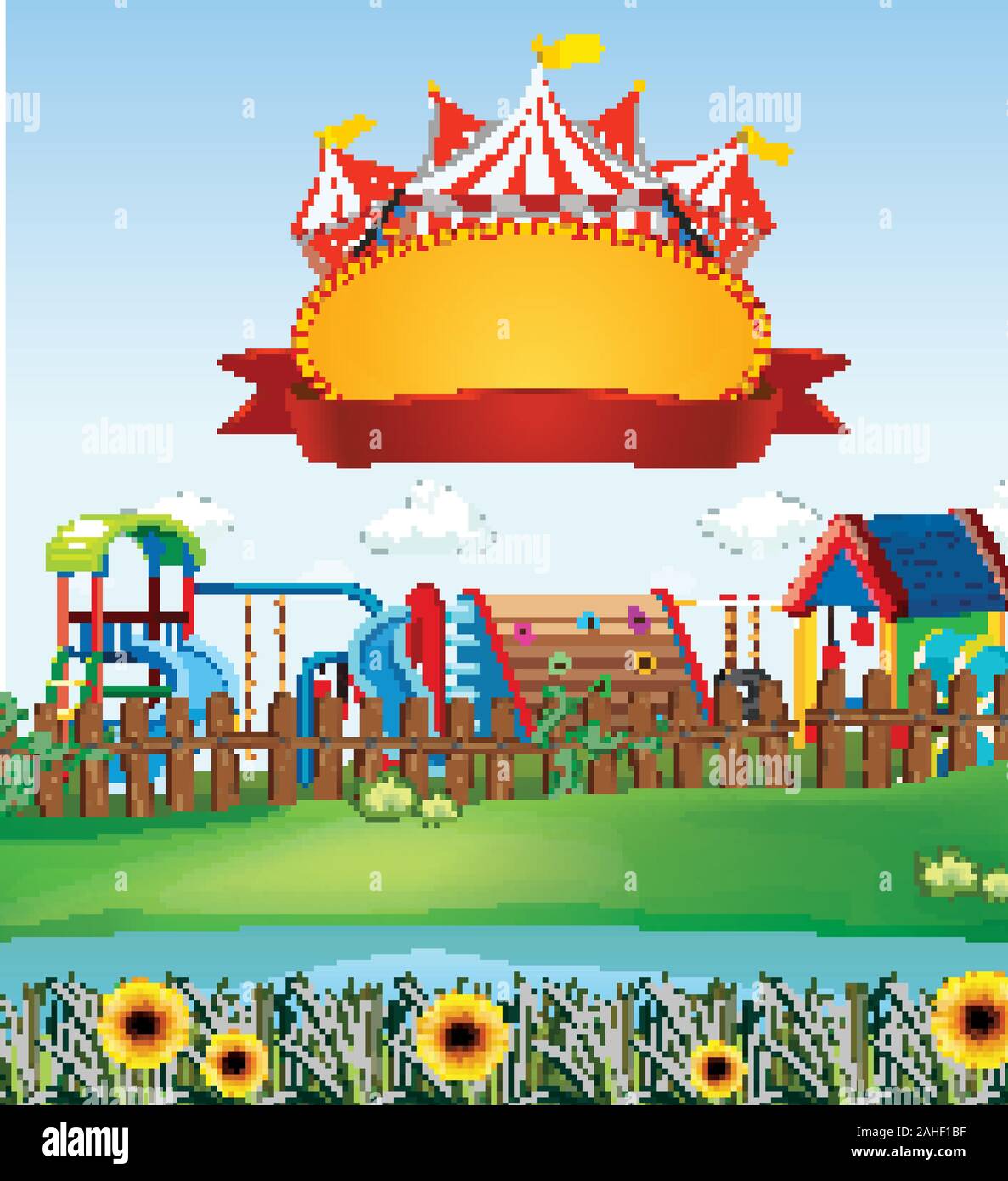 Background scene of park with sign template on tope illustration Stock ...