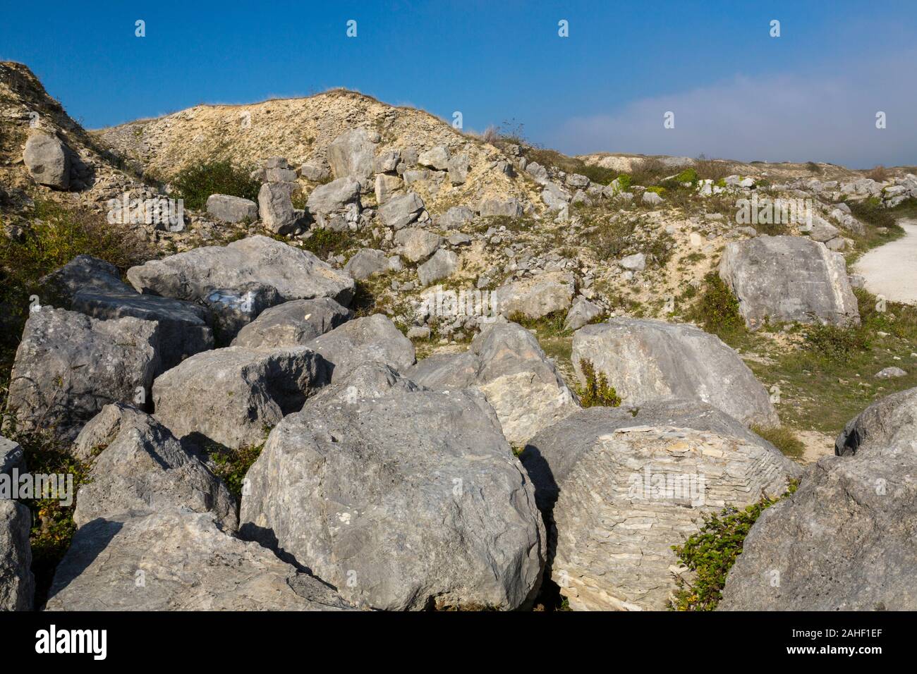 Assorted blocks of Portland stone at the Tout Quarry Sculpture Park on ...