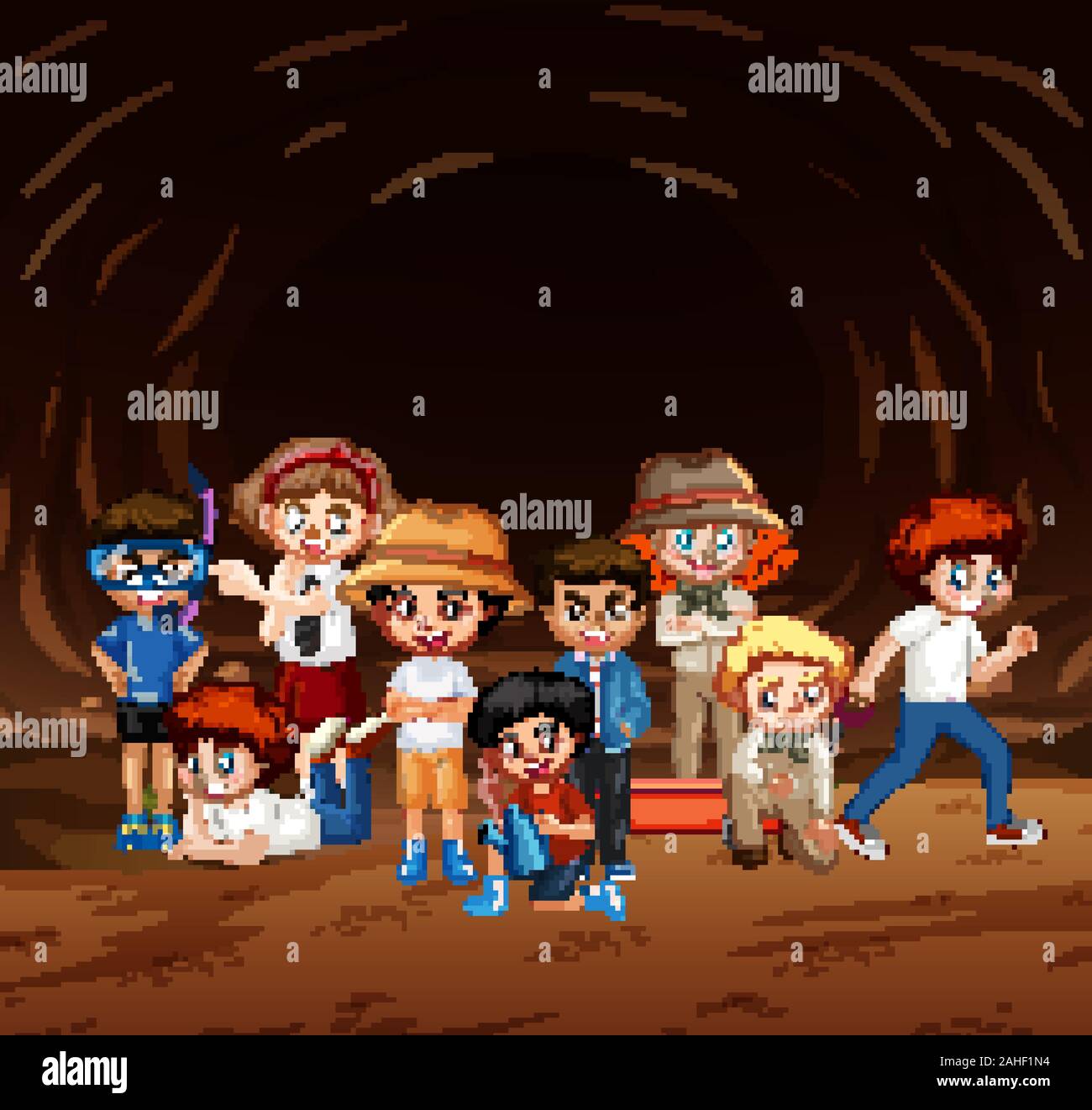 Scene with many kids exploring the cave illustration Stock Vector Image ...