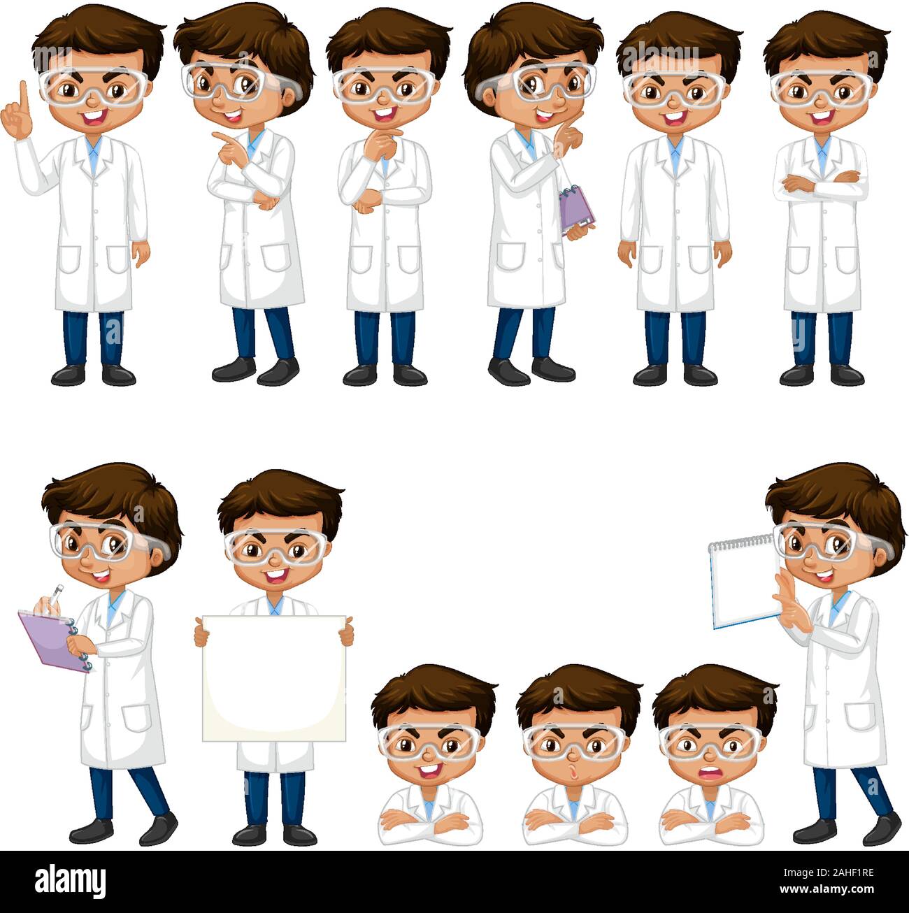 Boy in science gown doing different poses illustration Stock Vector ...