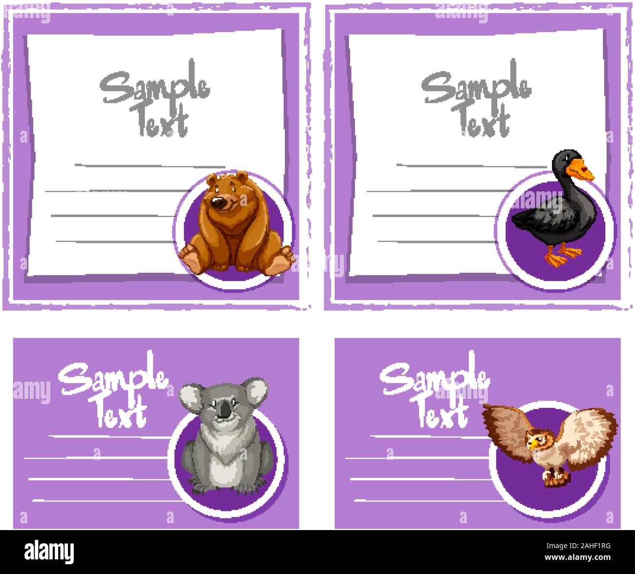 Card templates with cute animals illustration Stock Vector Image & Art ...