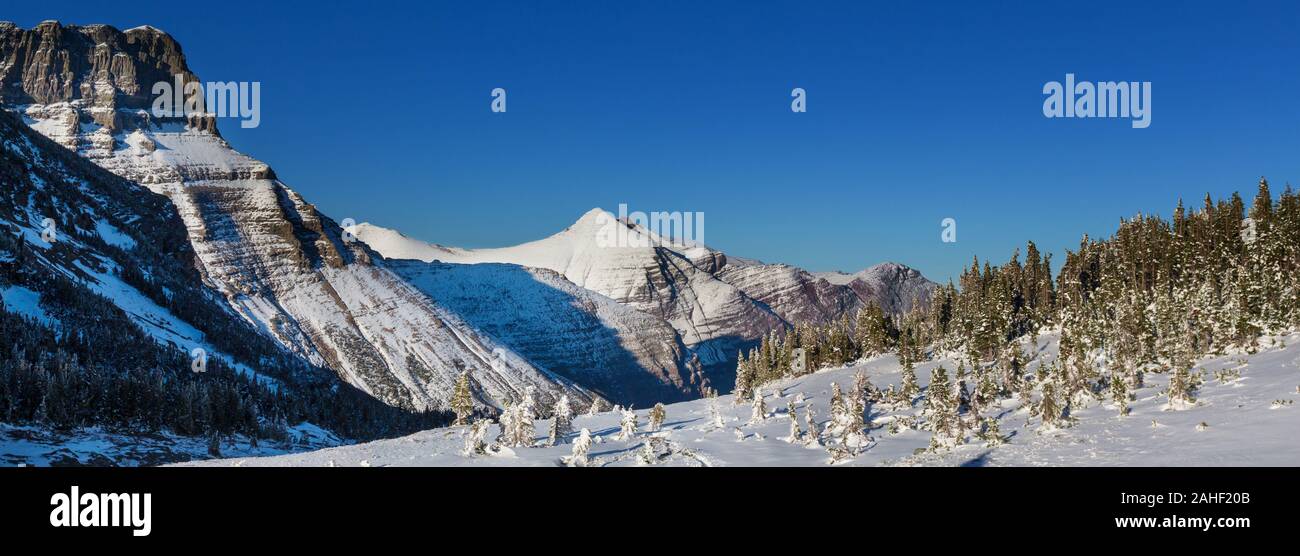 Early winter with first snow covering rocks and woods in the Glacier ...