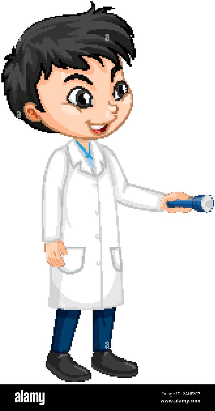 Boy in science gown on isolated background illustration Stock Vector ...