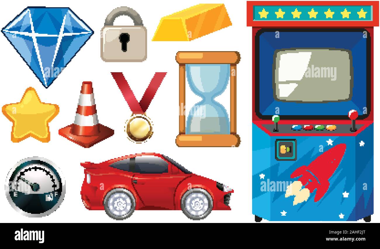 Set of game elements and game machine illustration Stock Vector Image ...