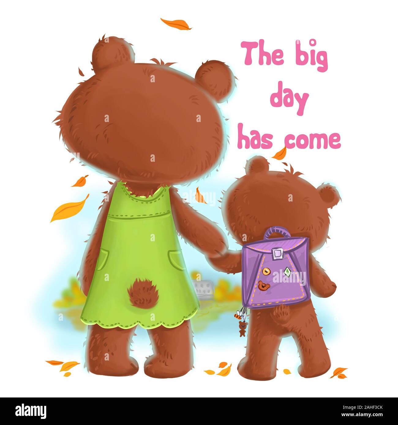 Bear mother with kid. First day at school Stock Photo - Alamy