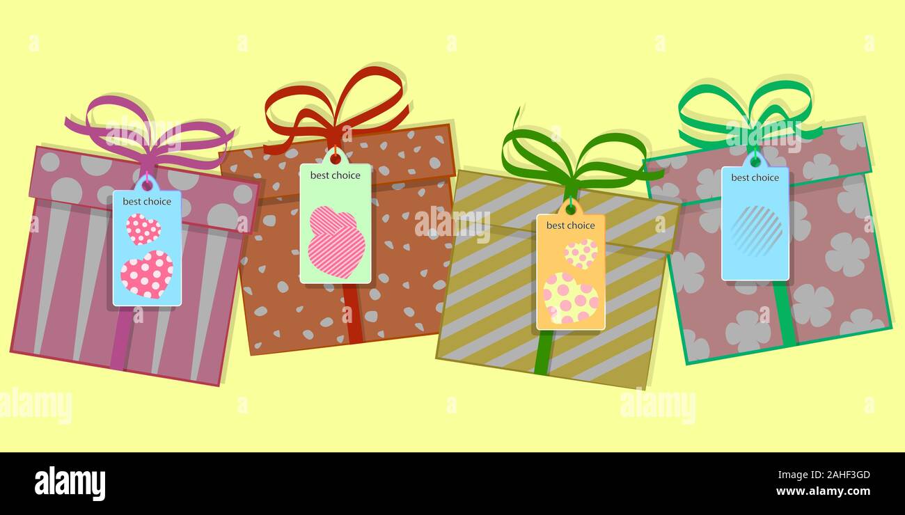 best choice. set design elements. gift boxes set in cartoon style ...