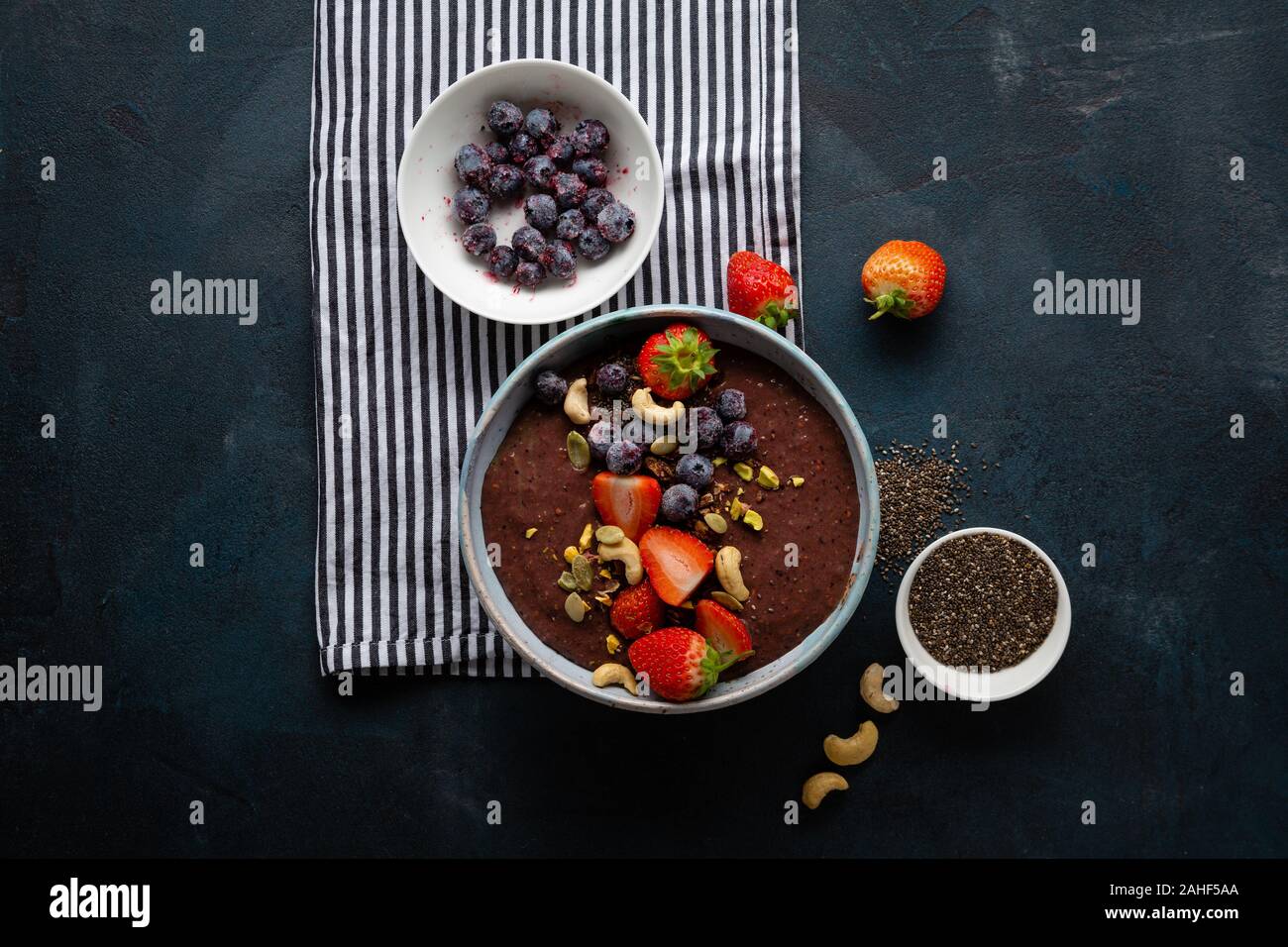 Acai bowl with berry and chia seeds, healthy food top view Stock Photo ...
