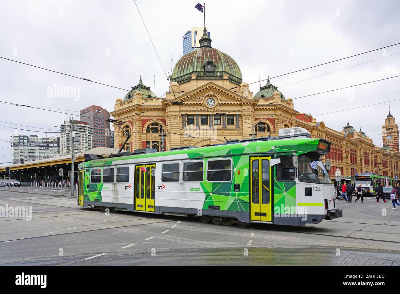 MELBOURNE, AUSTRALIA -15 JUL 2019- View of a tram in Melbourne, the ...