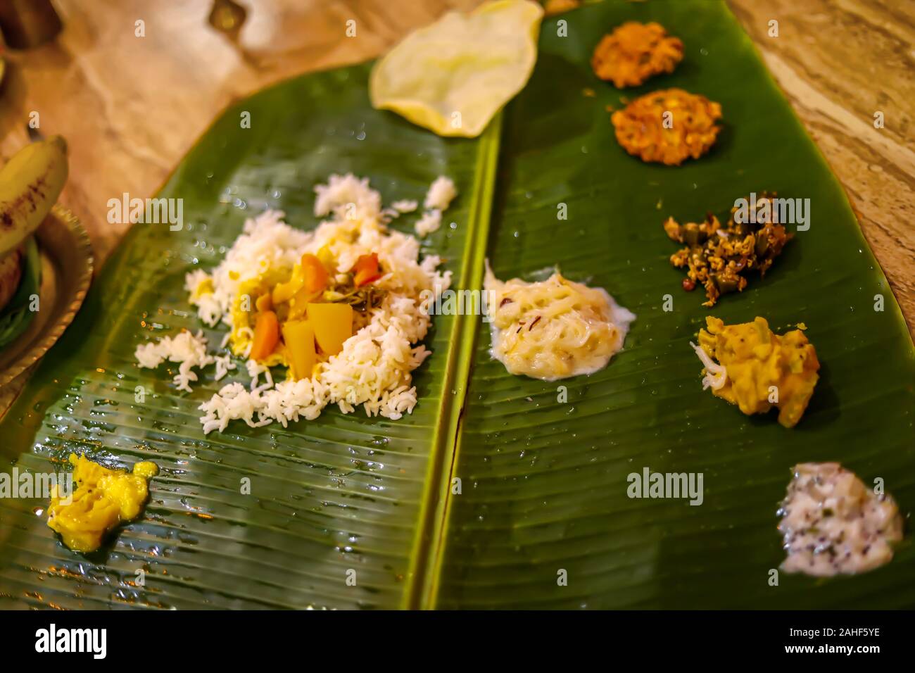 meals served on banana leaf, traditional south indian cuisines Stock ...