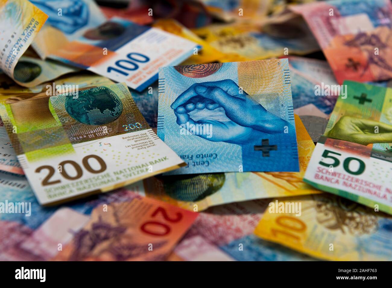 Close-up of various Swiss banknotes Stock Photo - Alamy