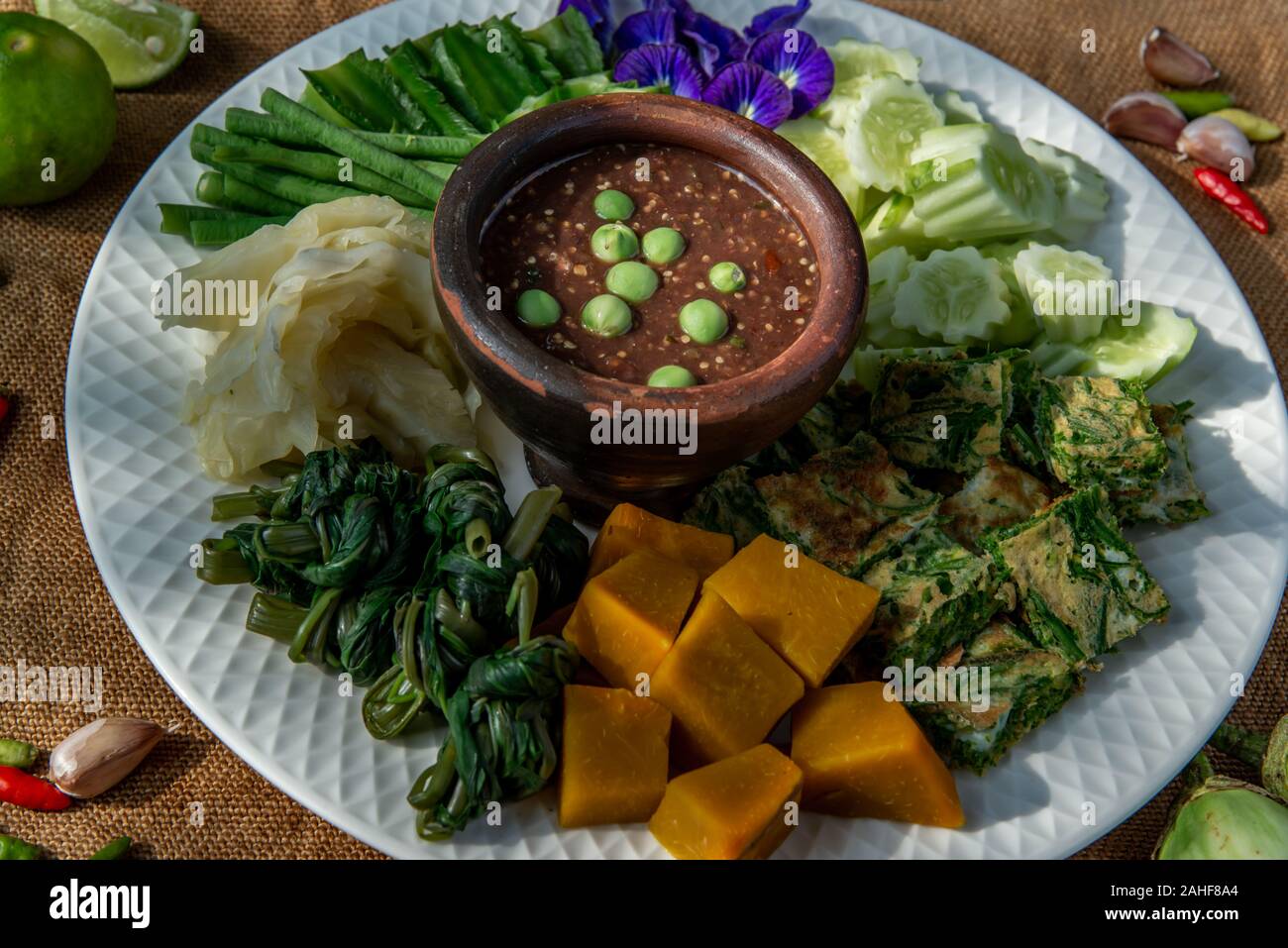 Thai Traditional Local Food : Spicy Shrimp Paste Dip or Fried shrimp ...