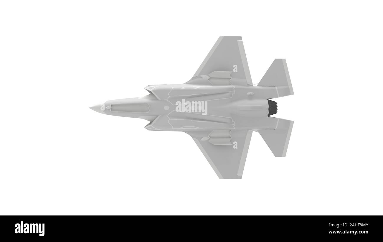 3d rendering of the bottom of a modern fighter jet isolated in studio ...