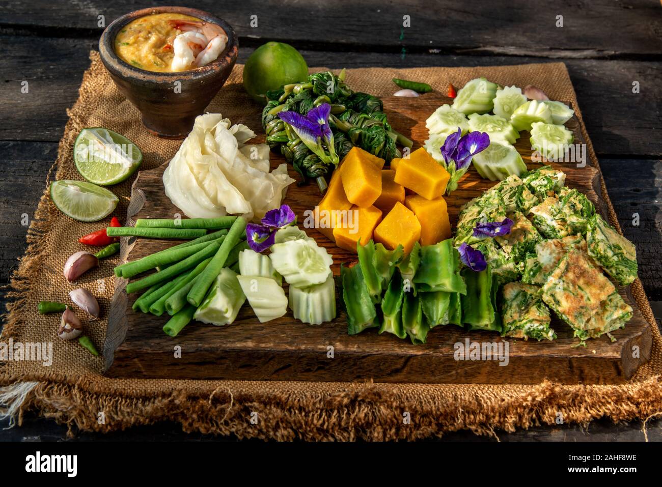 Thai Traditional Local Food : Shrimps chili dip or nam prik with ...