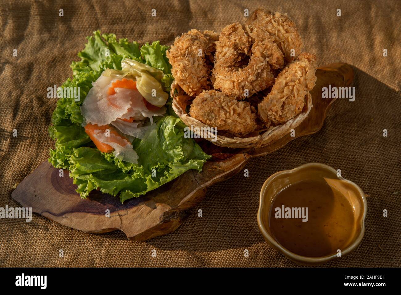 Deep-fried shrimp cakes (Tod Mun Goong) and vegetable with chili sauce ...