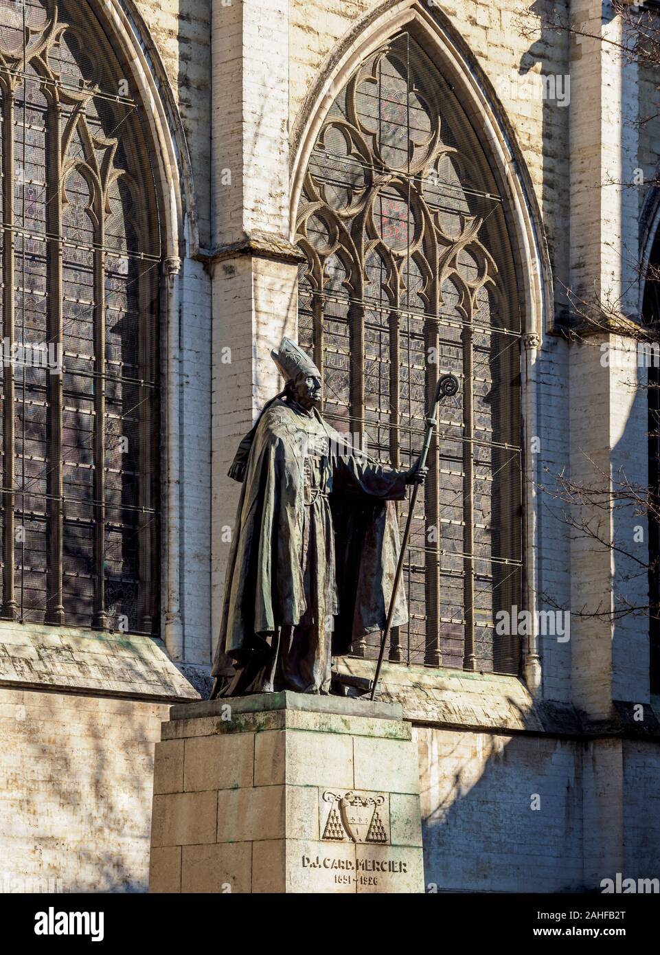 Statue of Cardinal Merciel, Cathedral of St. Michael and St. Gudula ...