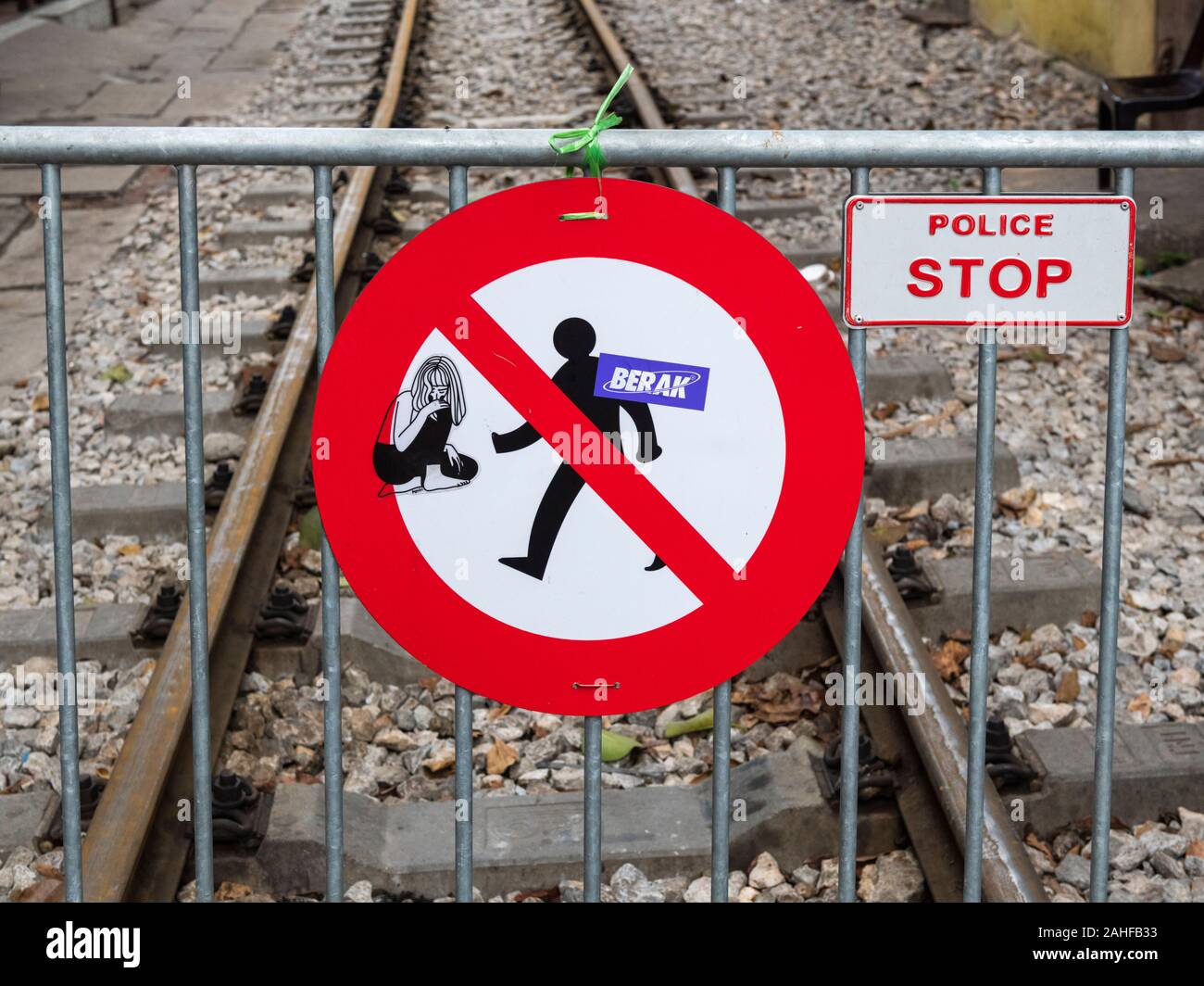 Hanoi Vietnam - The Train Street - Police stop sign Stock Photo - Alamy