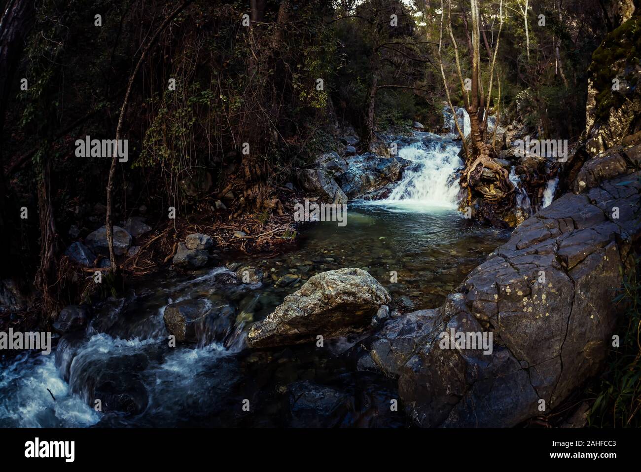 River of Trooditissa (Diplos potamos) which forms Chantara waterfall ...