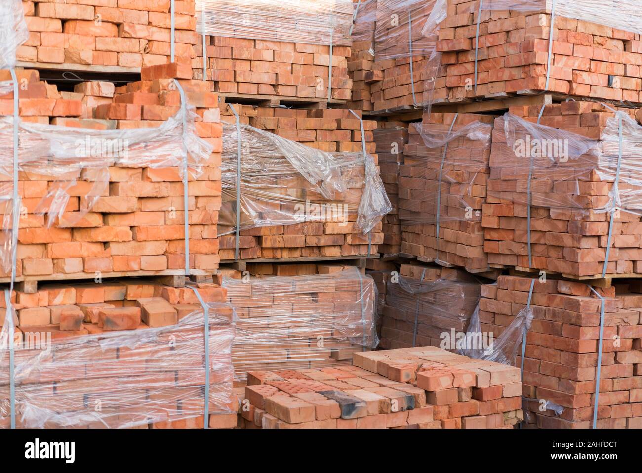 clay brick stored for building construction. Industrial production of ...