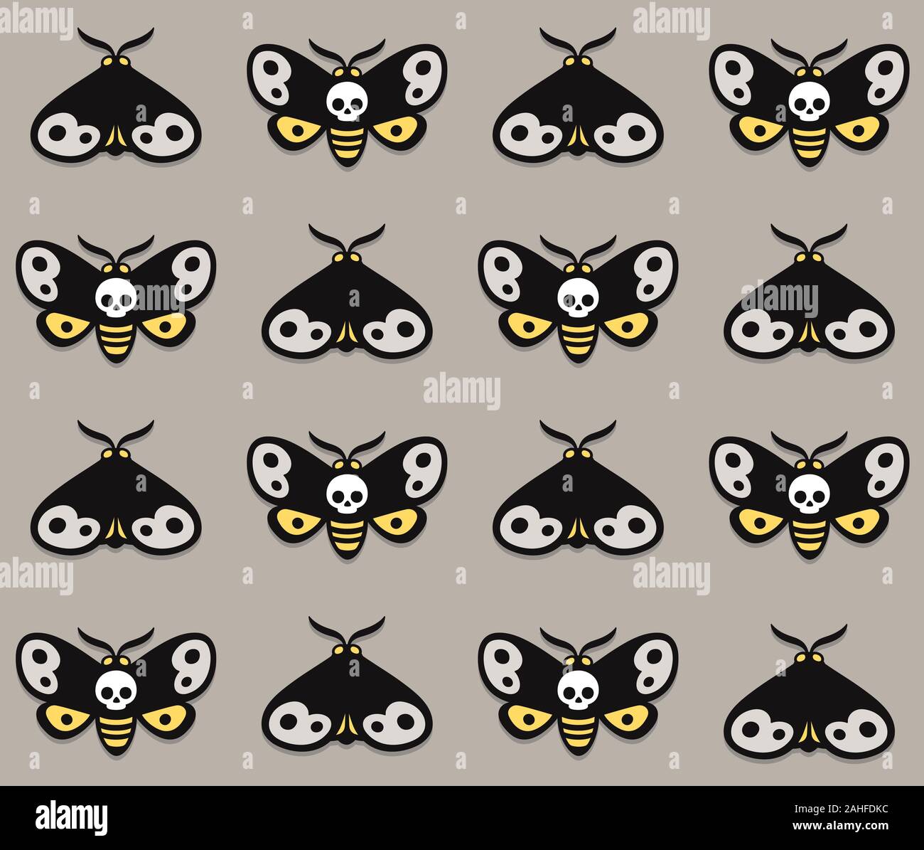 Death's head moth seamless pattern. Cartoon night butterfly with skull ...