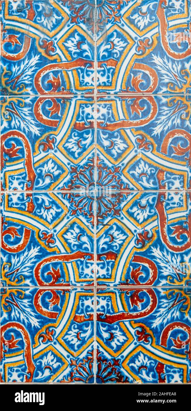 Traditional Portuguese seamless ceramic tiles in blue white red and ...