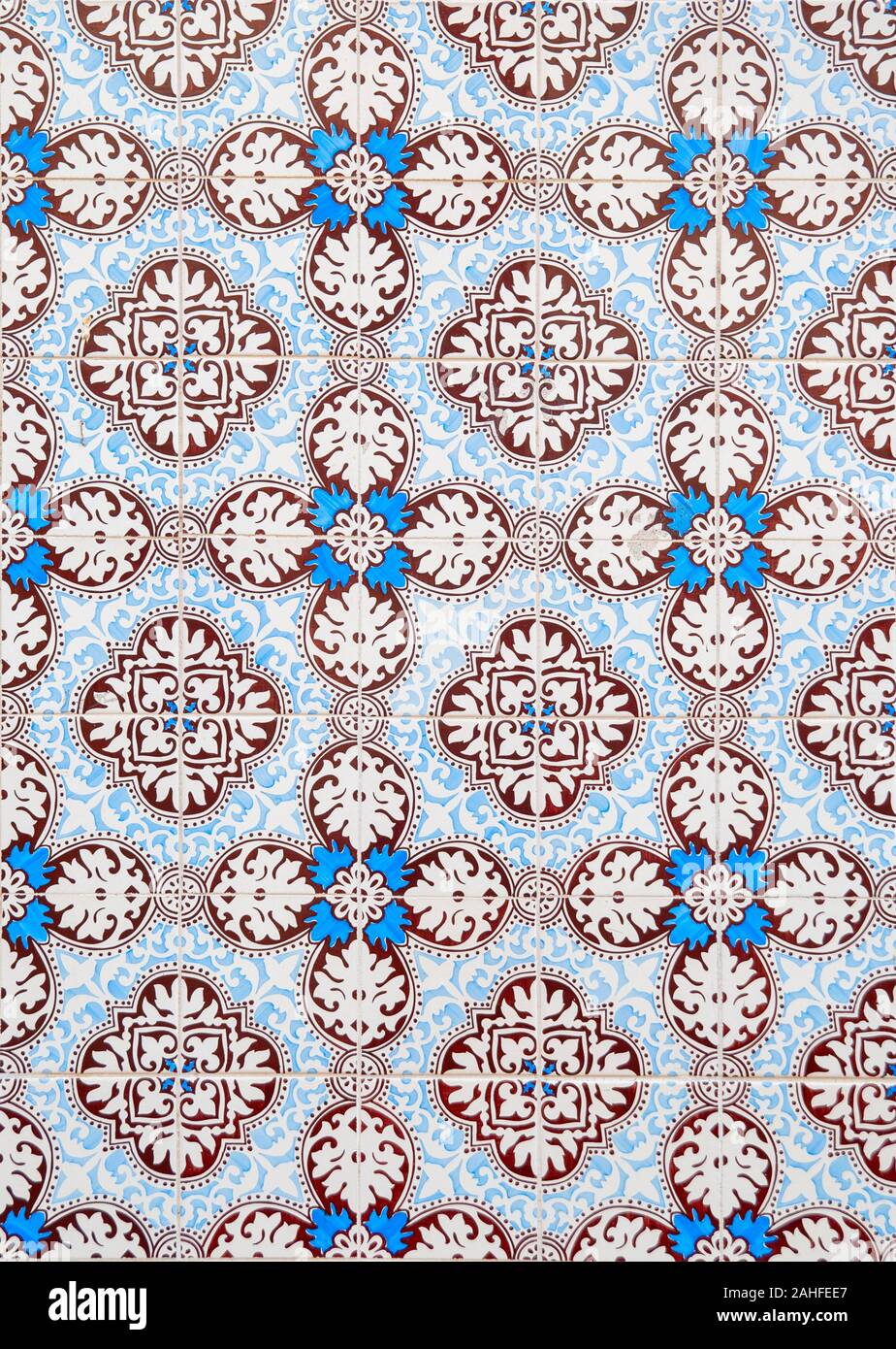 Traditional blue and red Portuguese seamless ceramic tiles used to ...