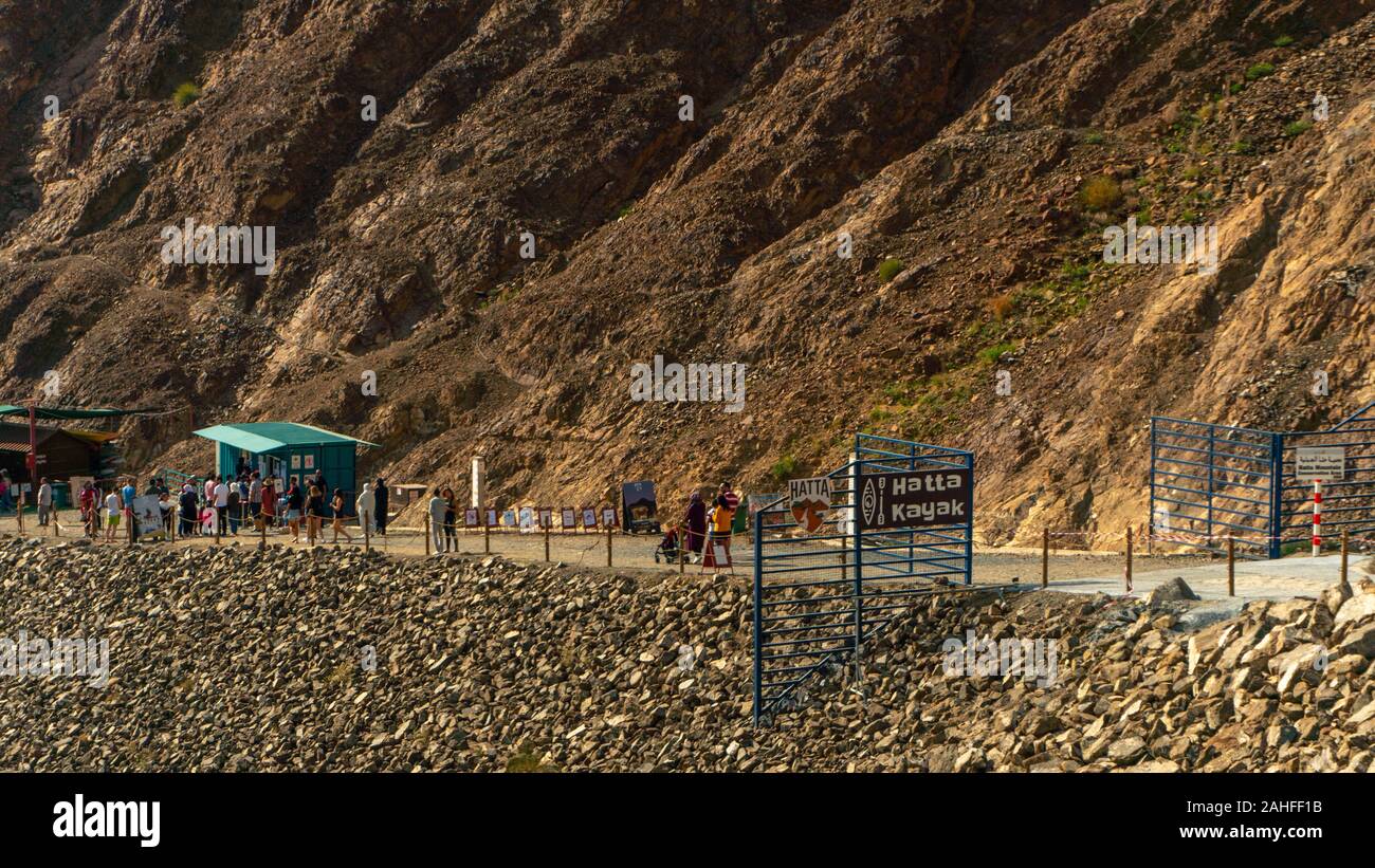 Dubai hatta dam, United arabic emirates - December 20th 2019: Visitors ...