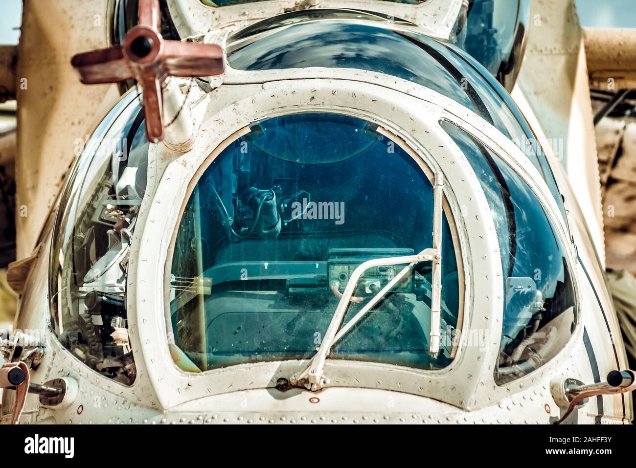 Closeup of the military helicopter cabin Stock Photo - Alamy