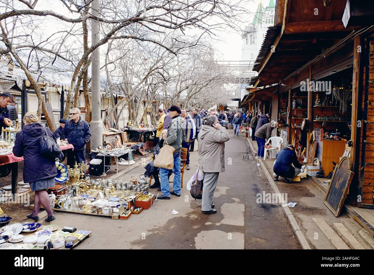 The Landscape around Izmaylovo Market in Moscow city with many people ...