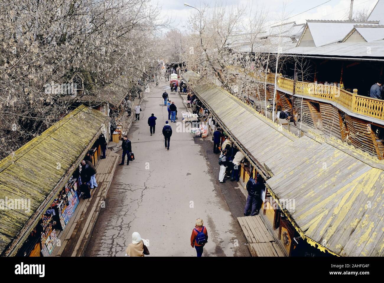 The Landscape around Izmaylovo Market in Moscow city with many people ...