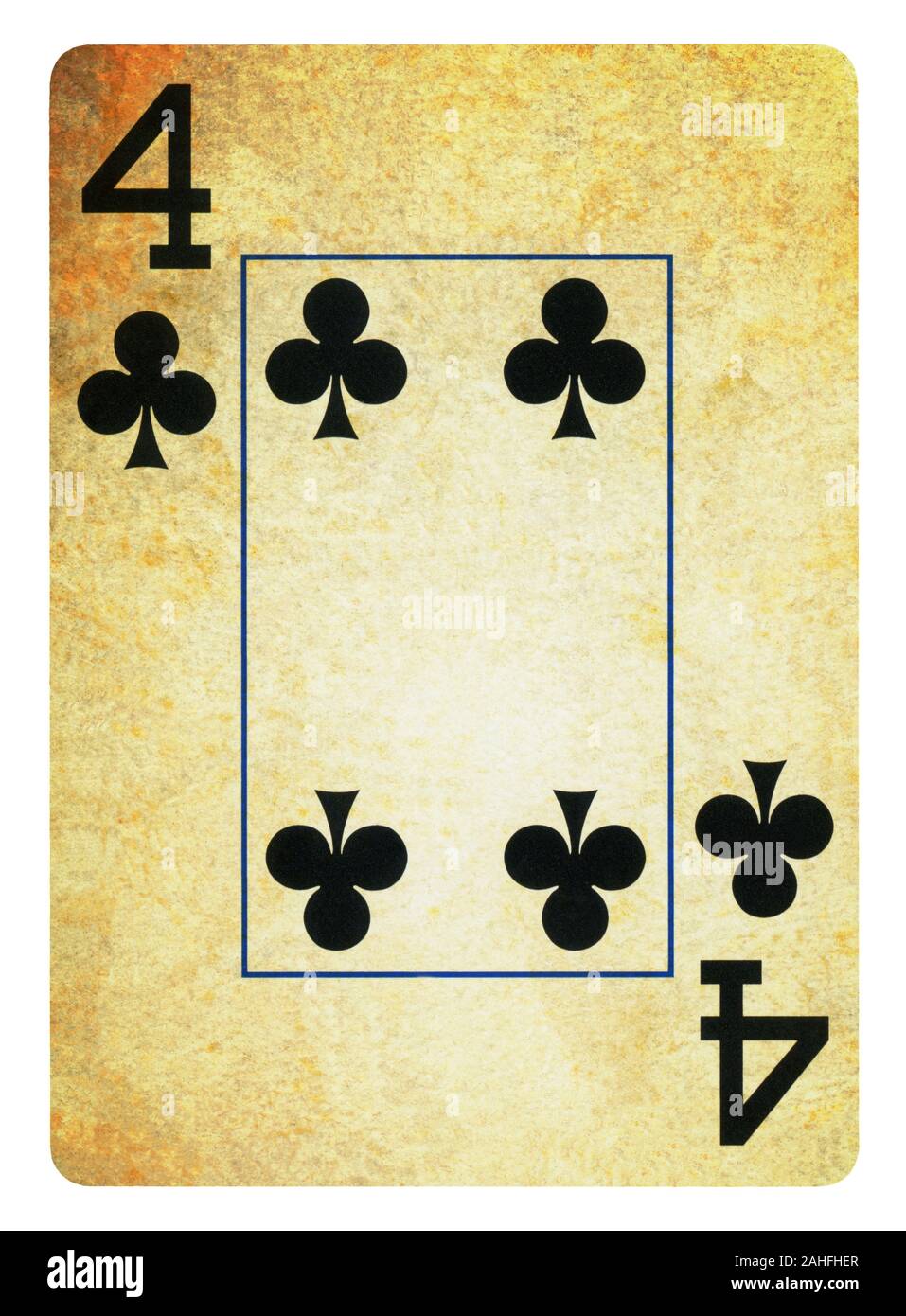 Four of Clubs Vintage playing card - isolated on white (clipping path ...