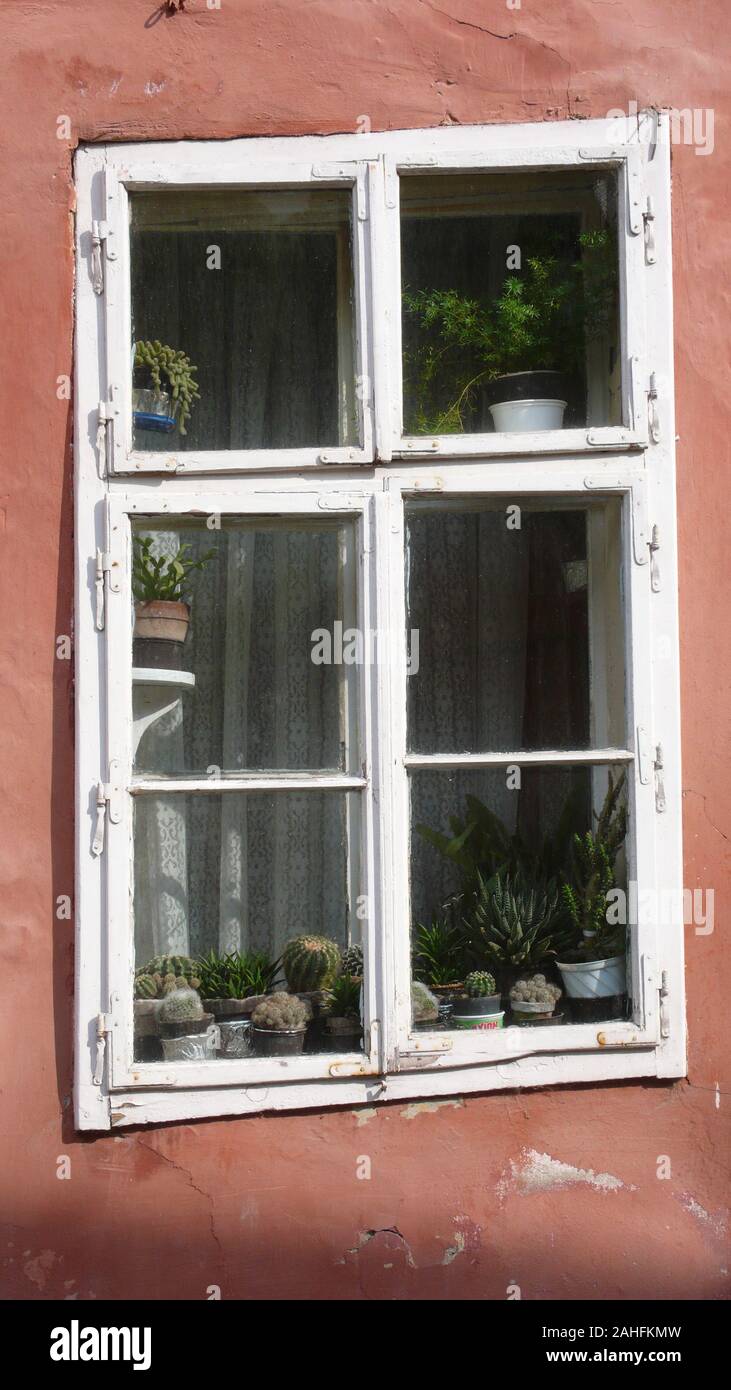 Old crooked window detail The old town of Sighsoara, Romania Stock ...