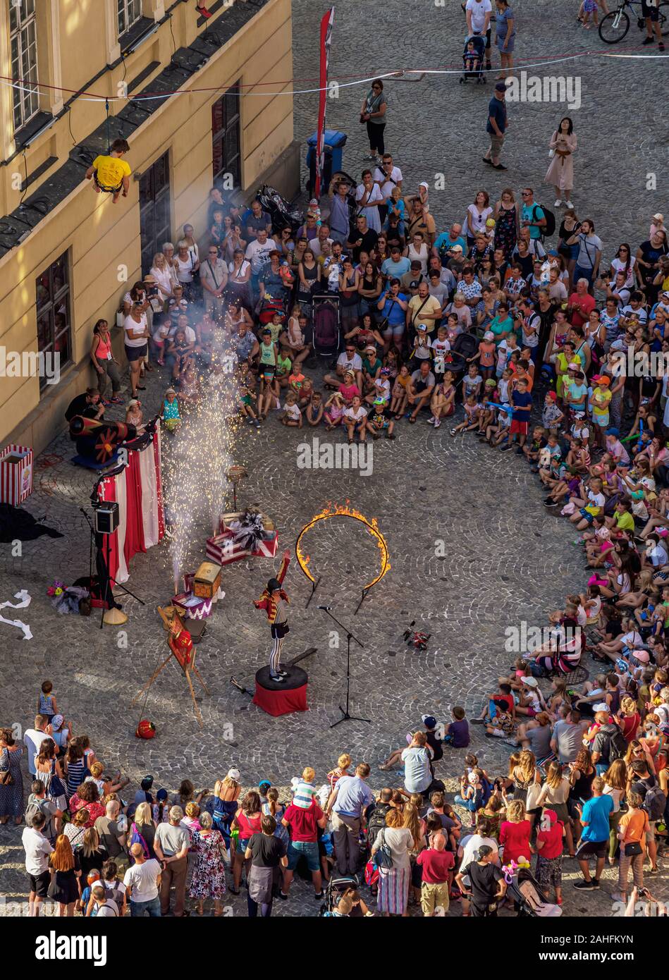 Busker Show at the Old Town, elevated view, Magicians Carnival, Lublin ...