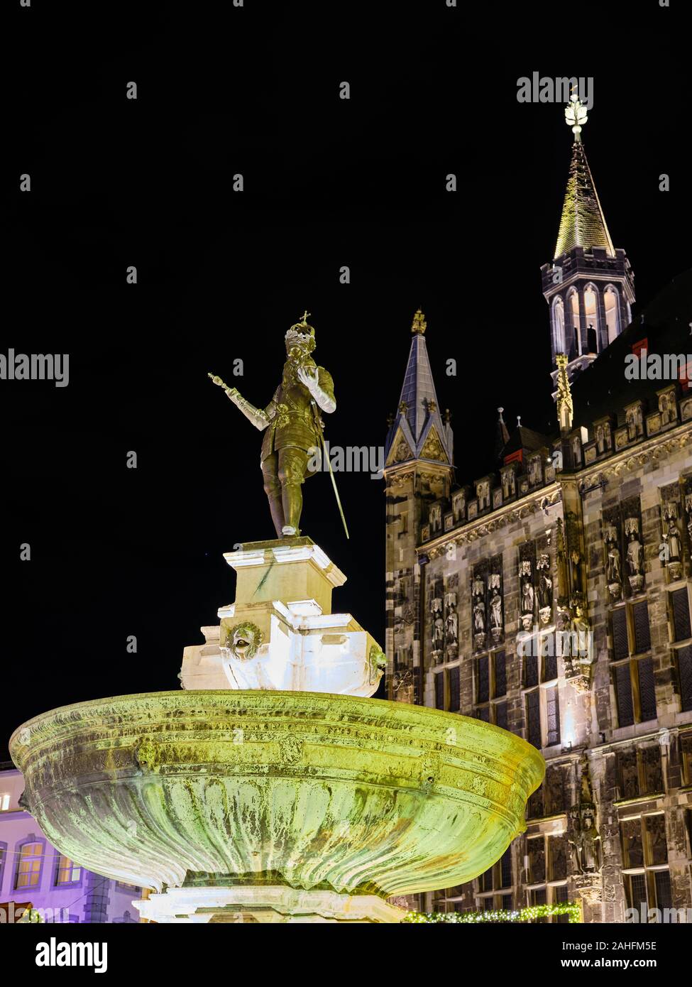 Statue of Charlemagne in front of Aachen Town Hall a spa city near ...