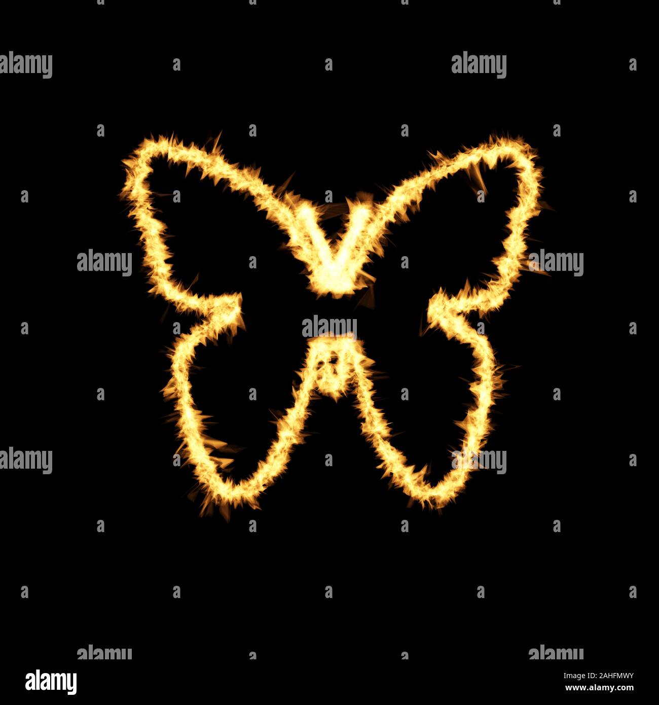 Yellow Burning Flames Effect on Butterfly outline against a black ...