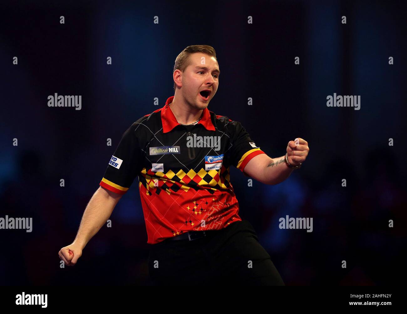 Dimitri Van den Bergh reacting during day fourteen of the William Hill ...