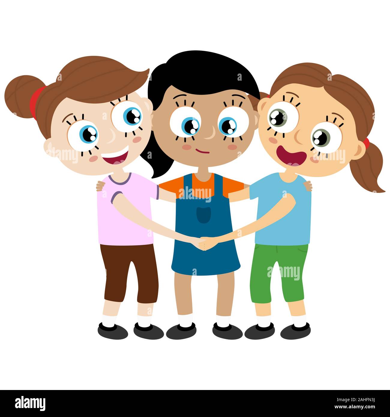 EPS10 vector file showing happy young girls with different skin colors ...