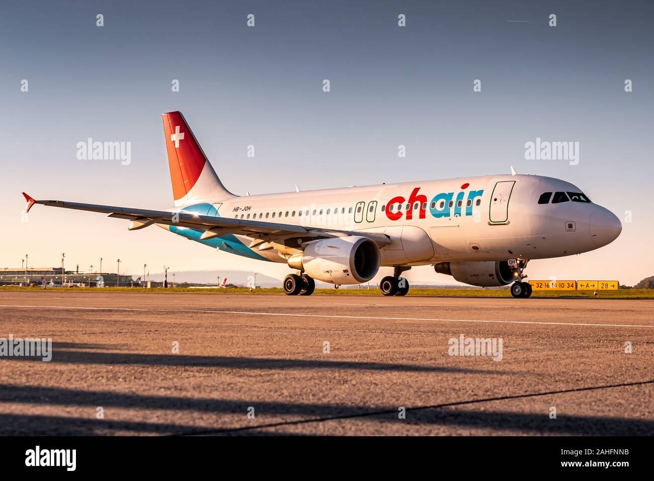 Zurich, Switzerland - September 21, 2019: CHAir Airbus A319 airplane at ...