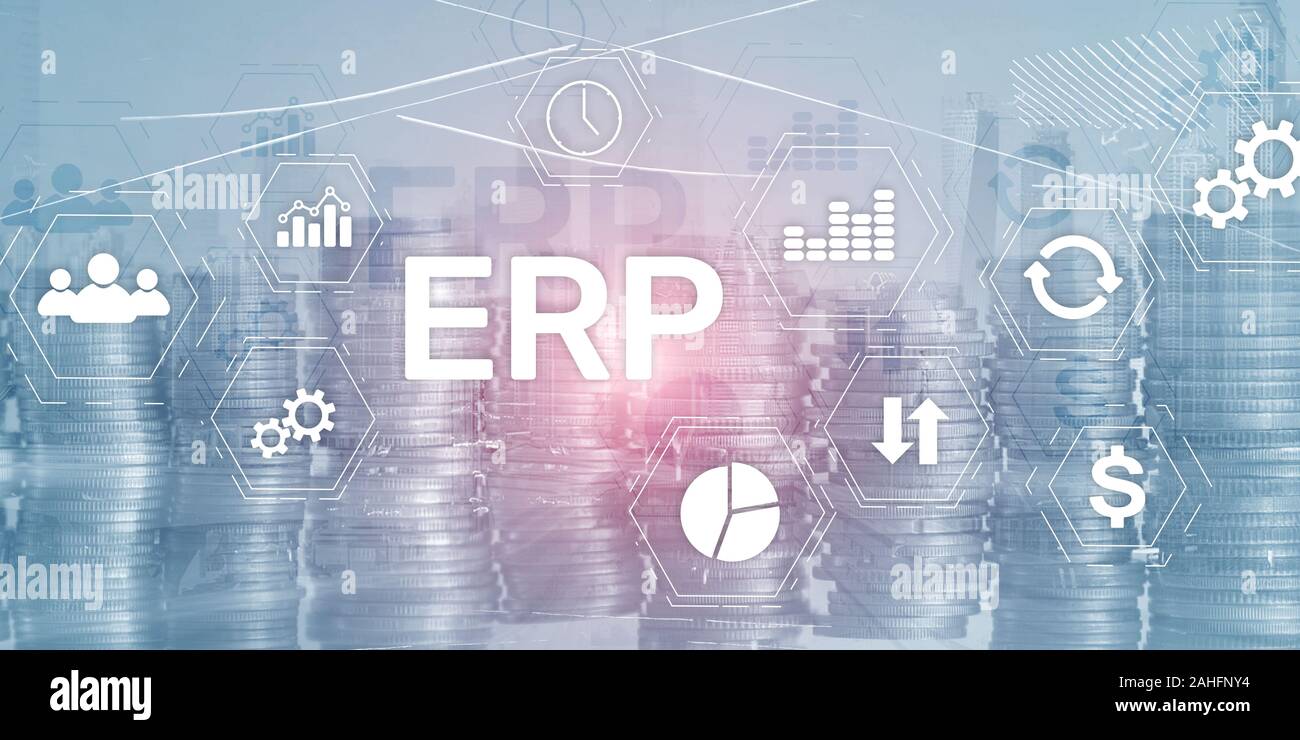 Enterprise Resource Planning ERP Mixed Media Background. Corporate ...